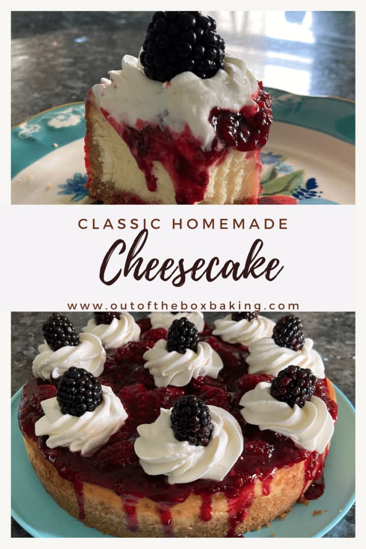 Classic Homemade Cheesecake with Blackberry Topping - Out of the Box Baking